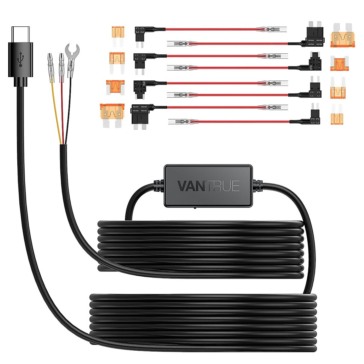 【Bundle: Vantrue E1 Lite 1080P WiFi Mini Dash Cam + Type C USB Hardwire Kit】Vantrue E1 Lite 1080P WiFi Mini Dash Cam with GPS and Speed, Free App, Voice Control Detachable Dash Camera,24H Parking Mode