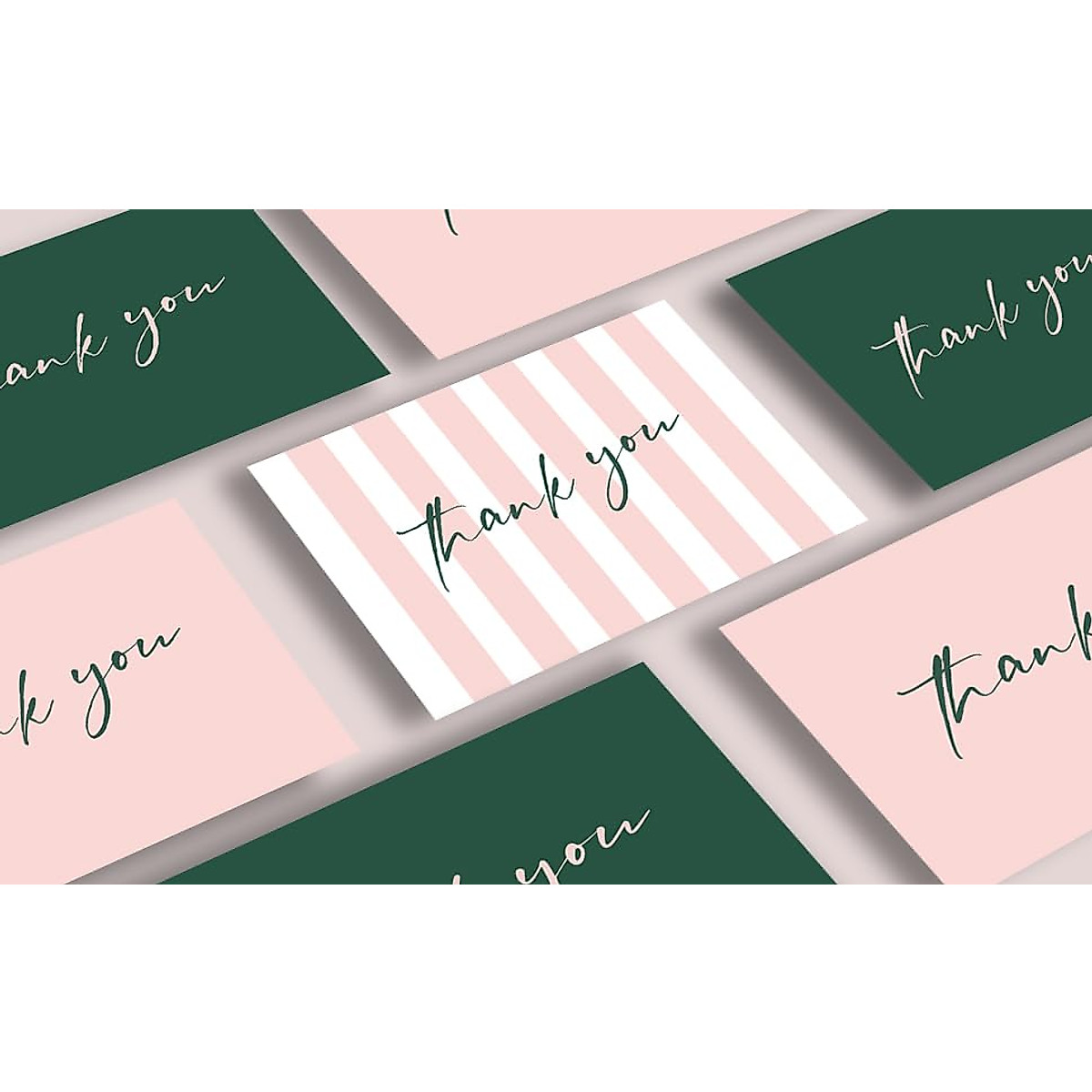 AZAZA Thank You Cards with Envelopes Striped 24 Pcs, Pink Thank You Cards Bulk Baby Shower Girl, Wedding Thank You Cards Green and Pink, Blank Thank You Notes for Bridal Shower
