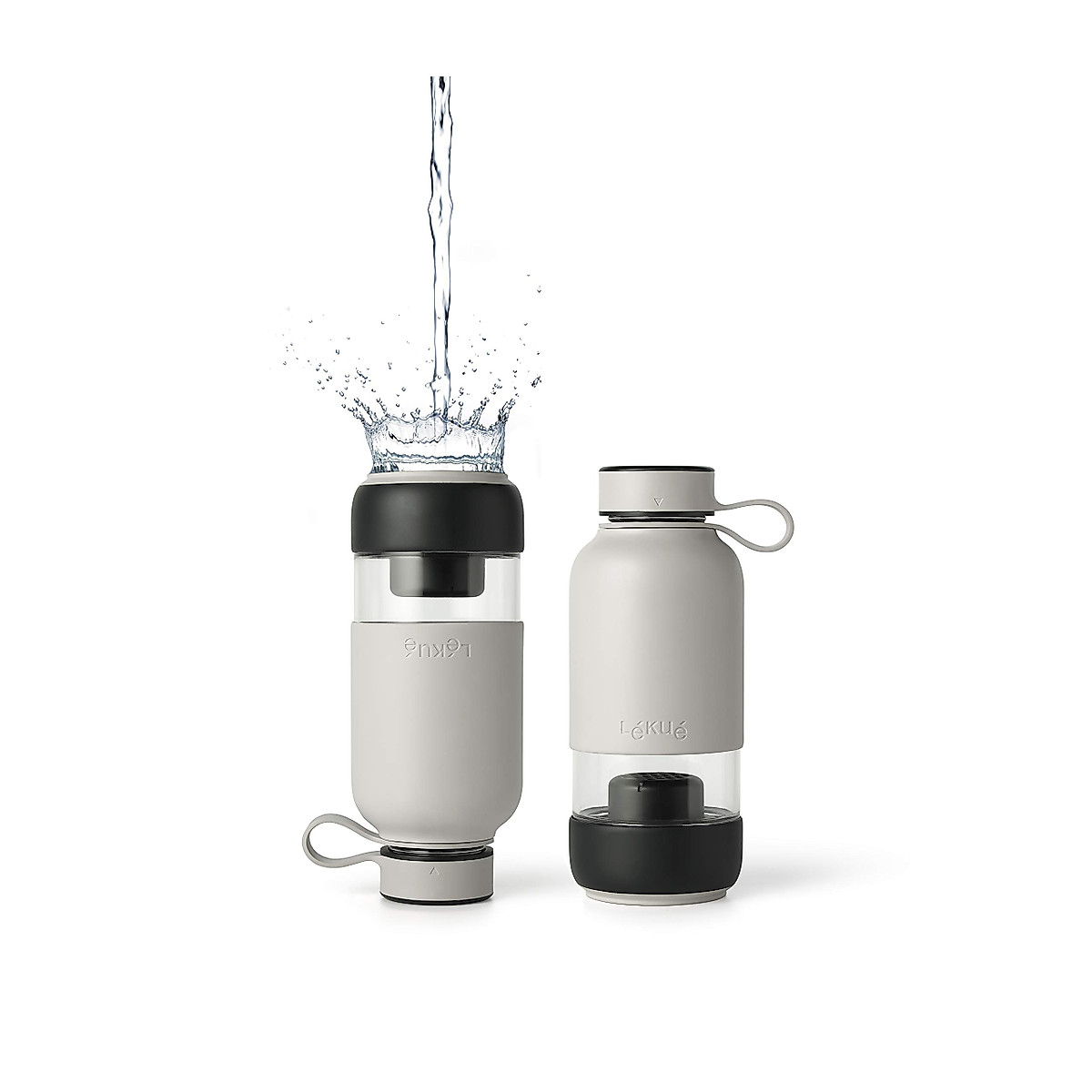 Lekue Bottle To Go reusable glass filtered water bottle,18 ounce, White