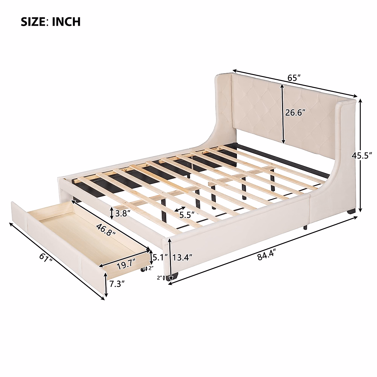 Yehha Queen Size Velvet Upholstered Platform Bed w/Button Tufted Headboard & Storage Drawers, Wooden Bedframe w/Strong Slats Support & Capacity 450LBS, No Box Spring Needed, Easy to Assemble, Beige