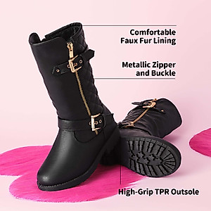 DREAM PAIRS Girls Big Kid Knice Black Knee High Winter Motorcycle Riding Boots Size 5 M US Big Kid