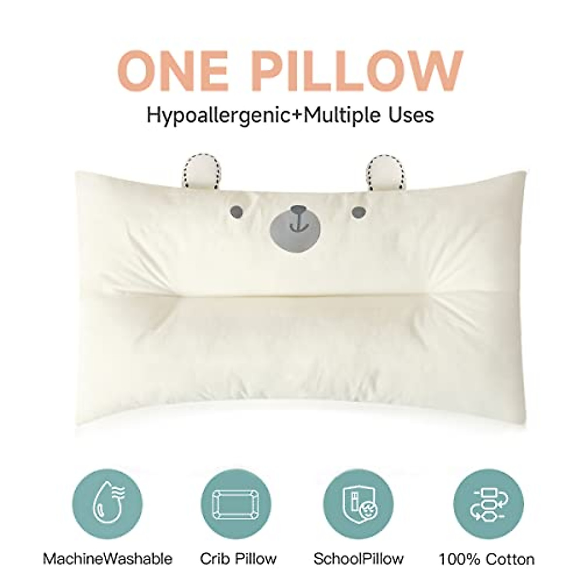 Choc chick Toddler Pillow,20X12inches Machine Washable Soft Hypoallergenic Kids Pillows,Child Cute Animal Perfect Toddler Pillows for Sleeping 2 Year Old (Bear)