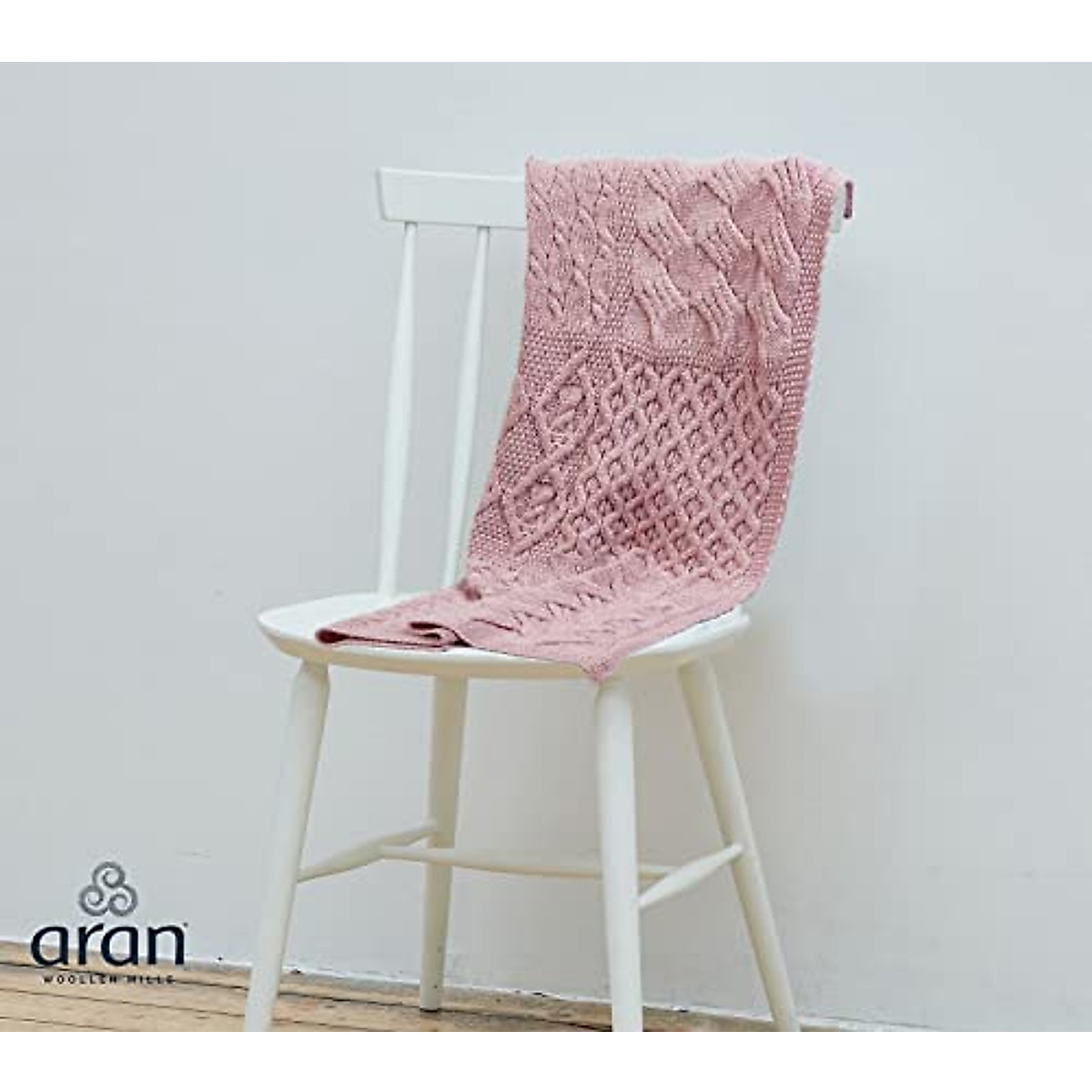 Aran Woollen Mills Supersoft Merino Irish Baby Blanket Cable Knit Throw Made in Ireland 22" x 32" (Winter Rose)