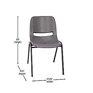 Flash Furniture Hercules Series 661 lb. Capacity Ergonomic Shell Stack Chairs 16'' Seat Height, 5 Pack, Gray Plastic/Black Frame