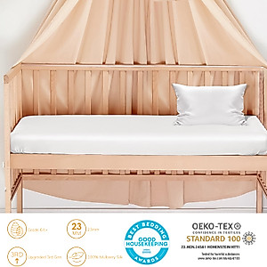 PROMEED 23 Momme Silk Toddler Crib Sheet Set with Fitted Crib Sheet and Silk Pillowcase, Oeko-Tex Certified Premium Silk 2-Piece Crib Sheet Set for Baby Boy/Girl (White, Crib)