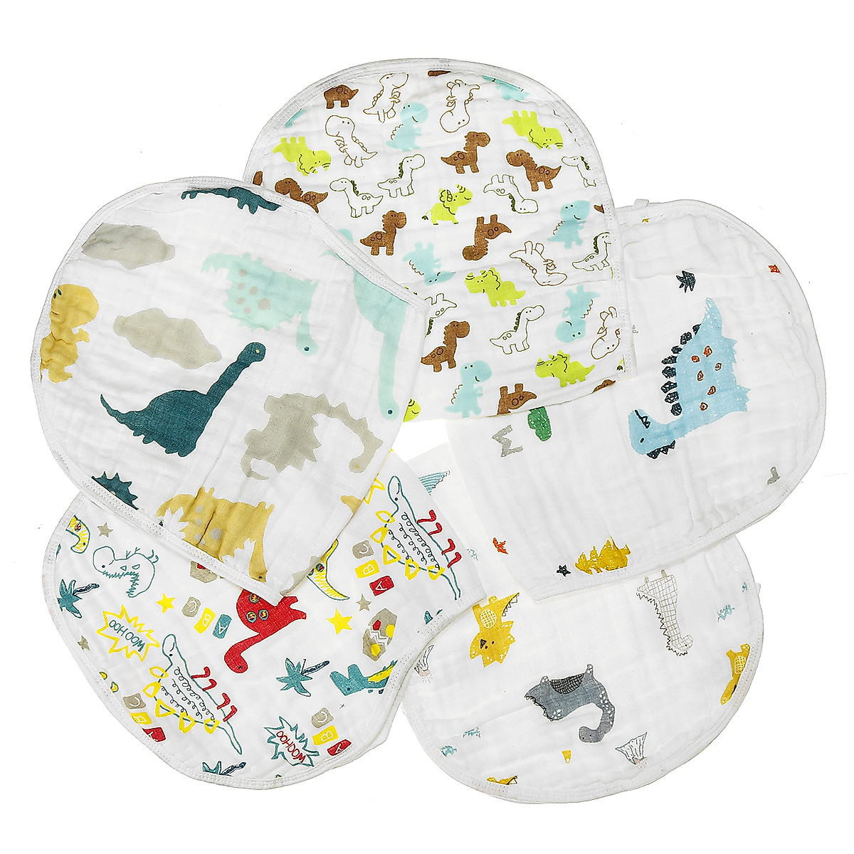 ShoppeWatch Muslin Burp Cloths Baby Burping Bibs 100% Organic Cotton 5-Pack Large 6 Layers Thick Soft Absorbent Cloth Spit Up Dribble Towels Rags for Newborns & Babies Unisex Shower Gift BB20