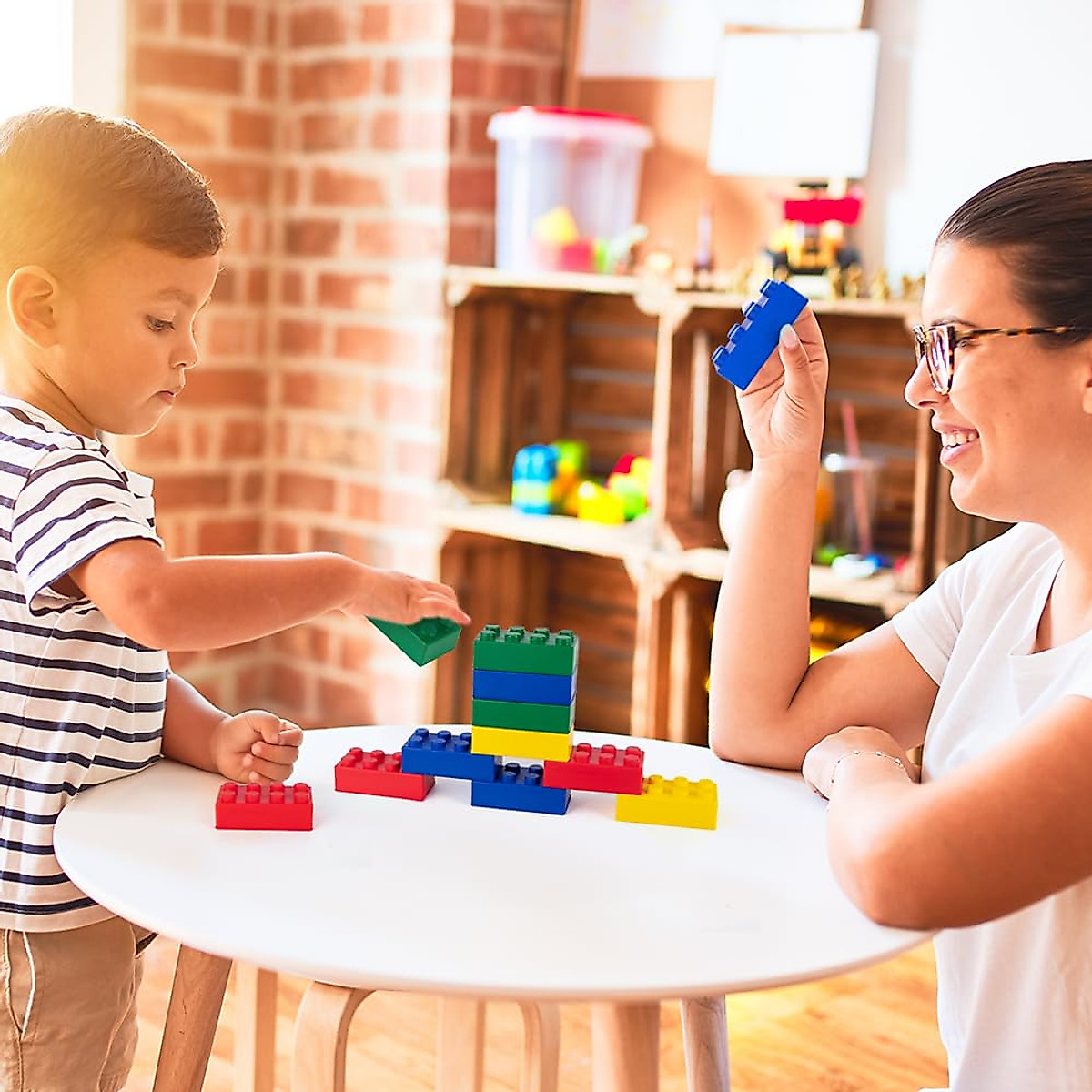 ArtCreativity Building Block Stress Relief Toys for Kids, Set of 12, Stacking Construction Foam Squeeze Toys in 4 Vibrant Colors, Birthday Party Favors, Goodie Bag Fillers, Office Gifts, Sensory Toys