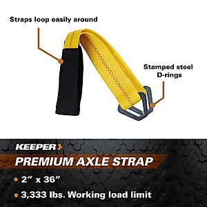 Keeper – 2” x 24” Premium Axle Tie Down Strap with D Rings - 3,333 lbs. Working Load Limit and 10,000 lbs. Break Strength