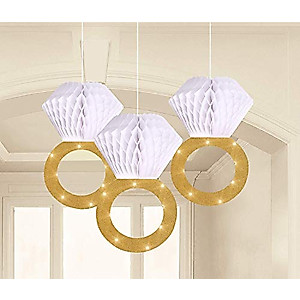 C L cooper life Bachelorette Party Decorations|Bridal Shower Supplies| Honeycomb Ring Hanging Decorations,Glitter Gold Diamond Ring,Perfect for Engagement Wedding Party and Bridal Shower