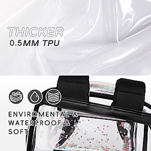 KIDNUO Clear Backpack for Girls Kids Elementary Bookbags Transparent Stadium Approved Travel Daypack See Through Middle College School Bag Large Laptop Backpack for Women Teens Students (Black)