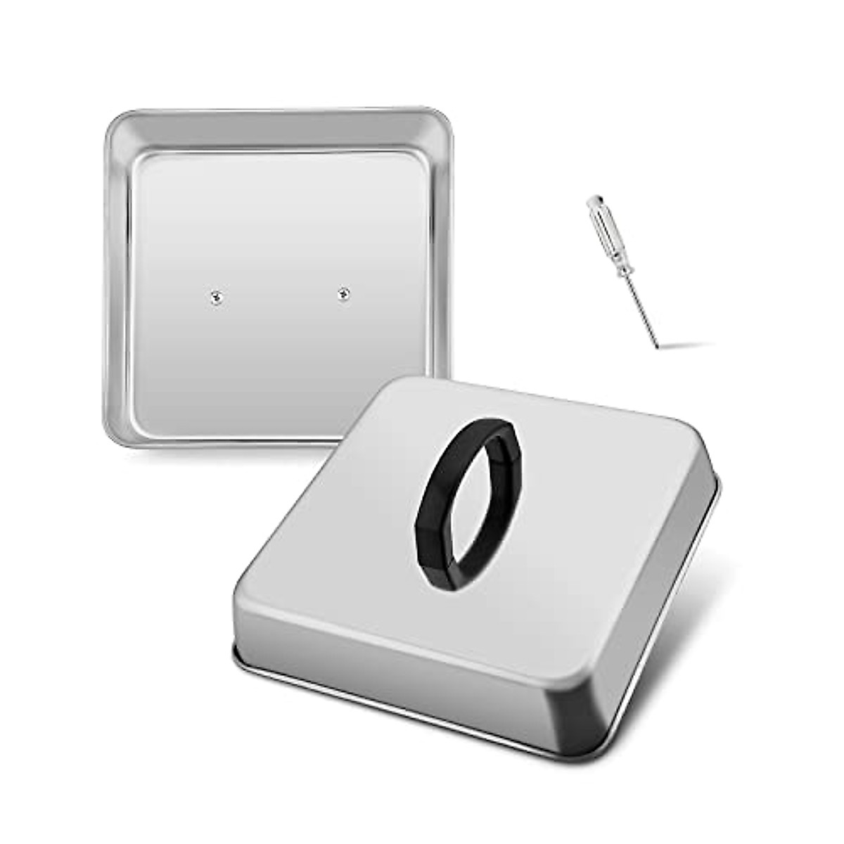 Small 6in Cheese Melting Dome, HaSteeL Stainless Steel Square Basting Steaming Cover Lid, Griddle Accessories for Kitchen Cast Iron Flat Top, Great for Cooking Grilling Burger Patty Steak Bacon - 2Pcs