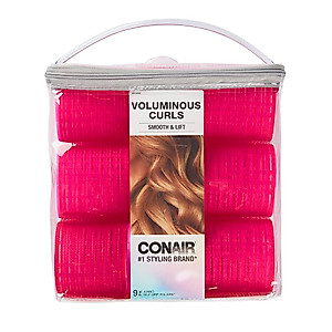 Conair Heatless Curls - Extra Large Hair Rollers - heatless curlers - heatless curls overnight - Velcro Rollers for Hair - Hot Pink - 9 Count w/storage case