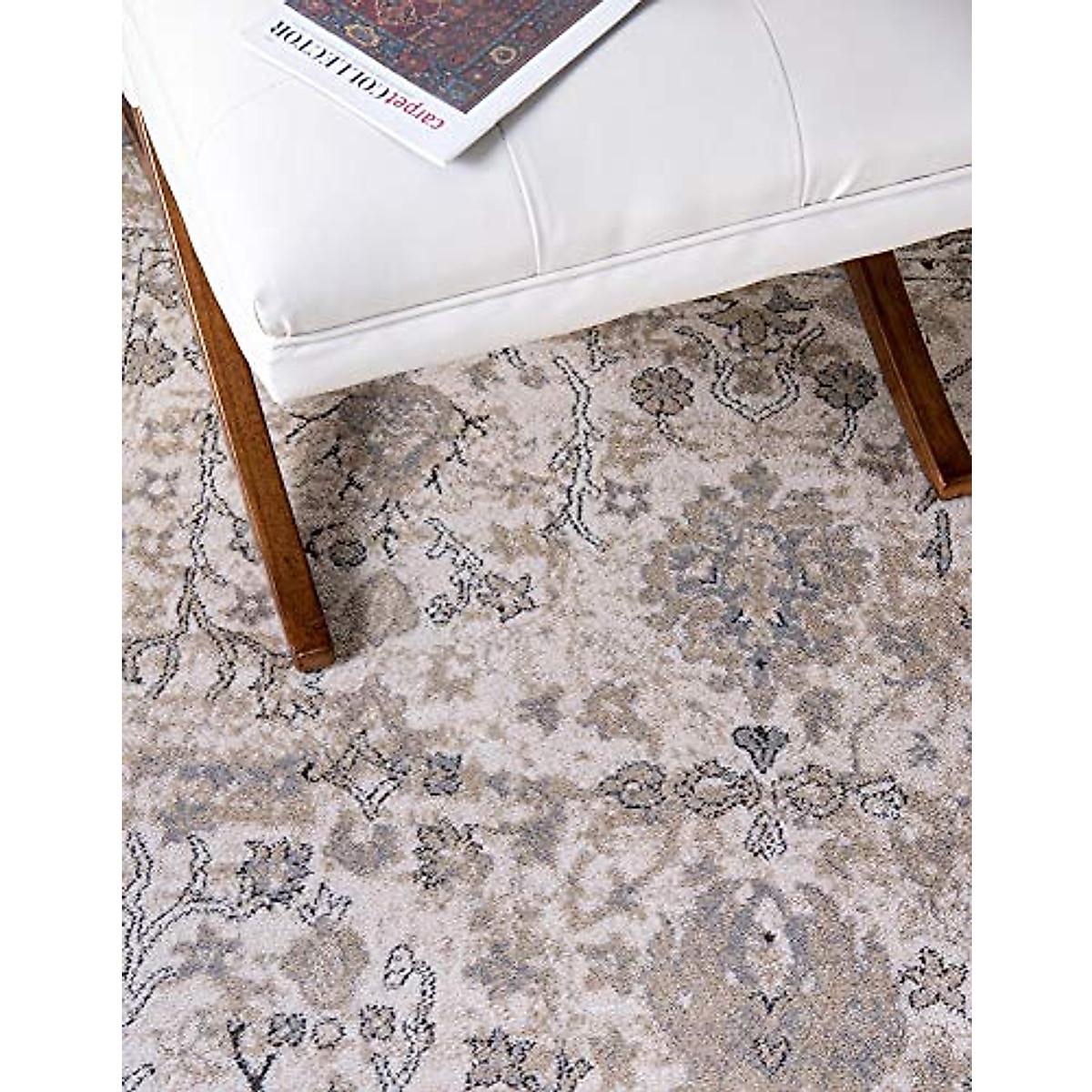 Rugs.com Oregon Collection Rug – 4 Ft Square Ivory Low-Pile Rug Perfect for Living Rooms, Kitchens, Entryways