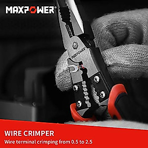MAXPOWER 3Pcs Pliers Set, 5 in 1 Multifunctional Wire Stripper Crimper Cutter, Long Nose Pliers, Diagonal Side Cutting Pliers, Linesman Pliers 8 inch