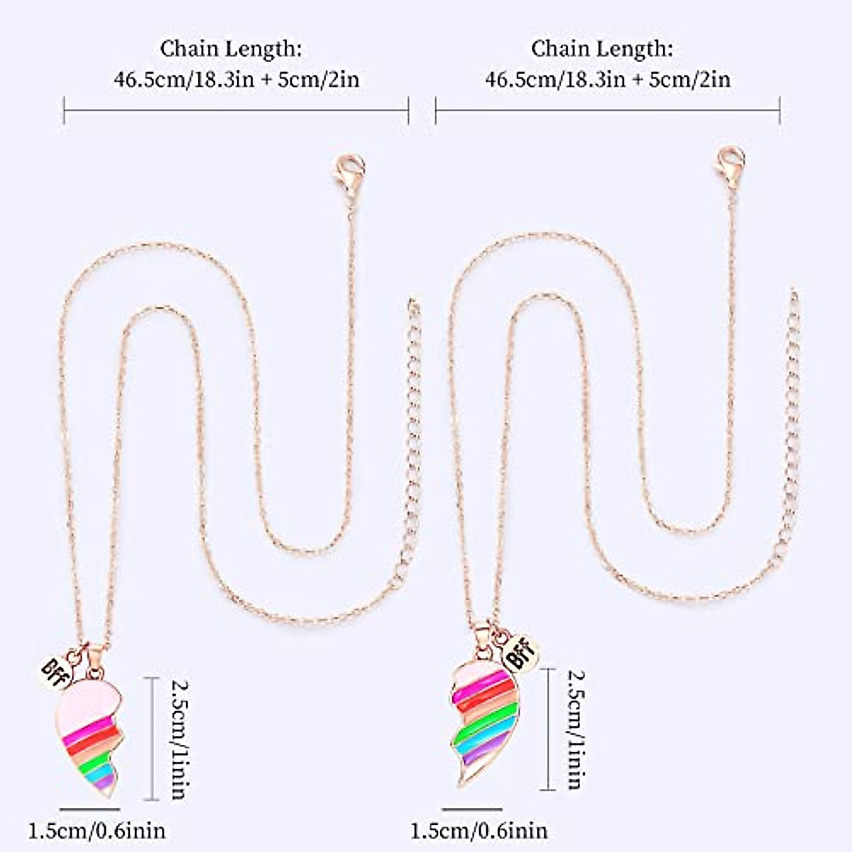 LEBOCADO 2 Pieces Rainbow Necklace, Half Heart BFF Friendship Necklaces Best Friends Forever Necklaces Pendant Gifts for Girls Women Couples