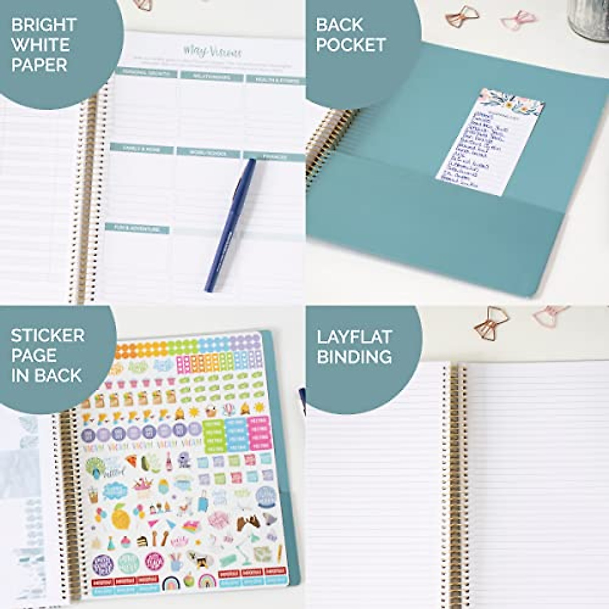 bloom daily planners All in One Ultimate Monthly & Weekly Undated Calendar Planner, Notebook, Sketch Book, Grid Pages, Coloring Book and More! 9" x 11" - Interchangeable Cover