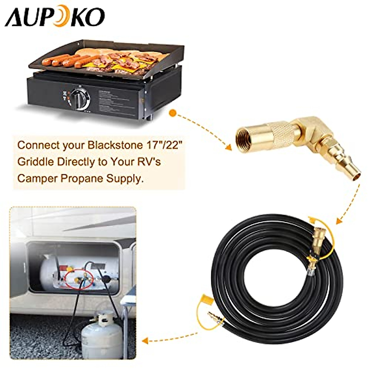 1/4 inch RV Quick Connect Adapter Conversion Fitting Elbow, Low Pressure 90 Degree Elbow Adapter Fitting for Blackstone Tabletop Grill 17 Inch and 22 Inch Propane Gas Camping Grill