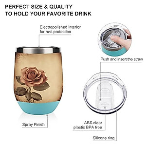 WYUSPGK 304 Stainless Steel Insulated Cup, Vintage Rose Print Smooth Rim, Durable & Reusable - Perfect for Office, Home, And Travel