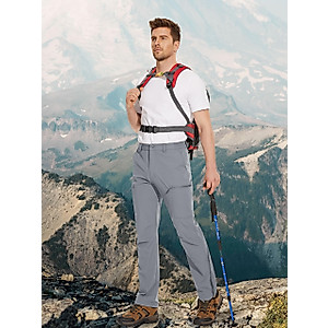 MAGCOMSEN Summer Pants for Men Hiking Water Resistant Lightweight Fishing Camping Pants Light Grey