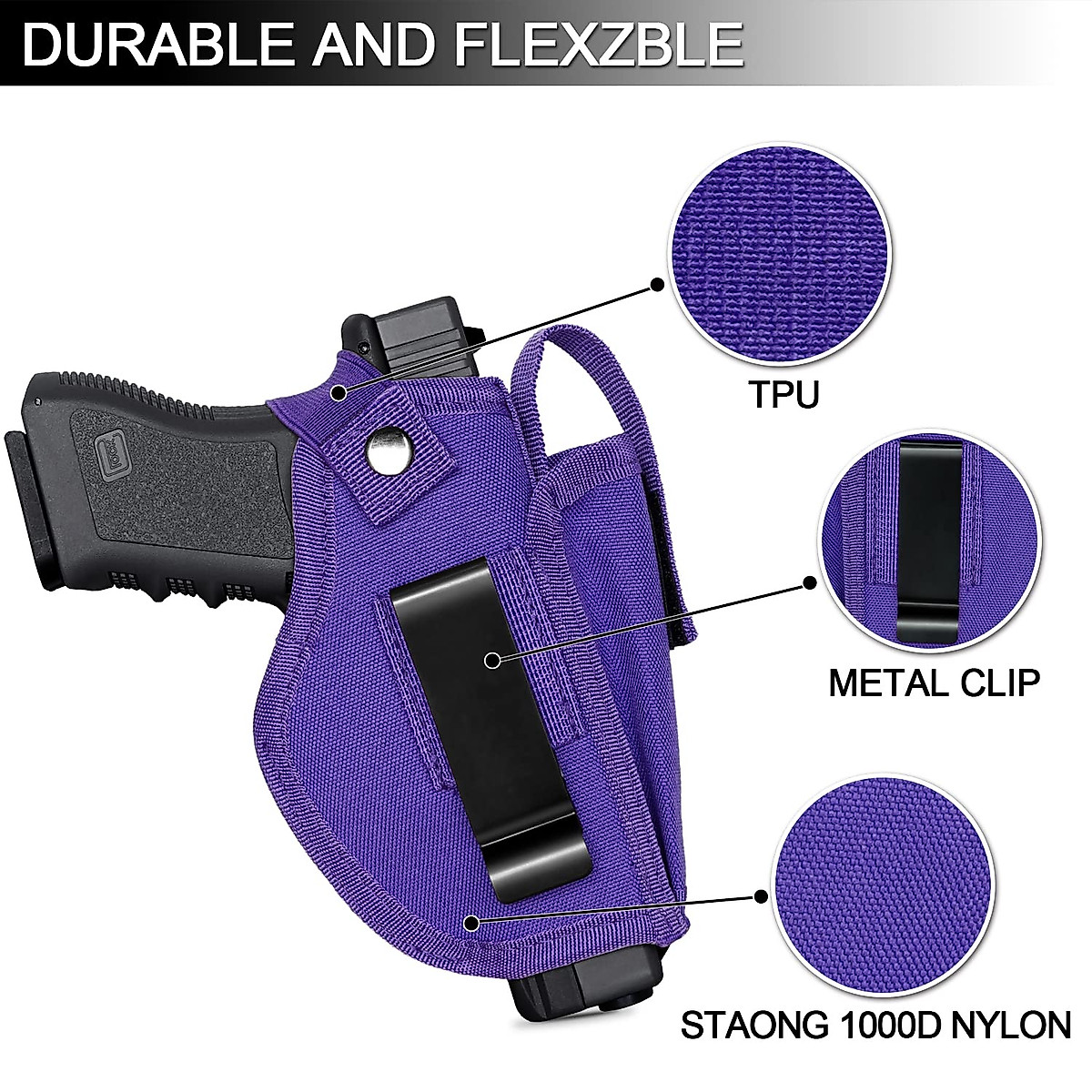 LGTFY Universal Concealed Carry Gun Holsters Right Left Hand with Mag Pouch for Men Women, IWB/OWB 380 9mm Holsters for Pistols, Fits S&W M&P Shield Glock, Similar Handguns (Purple)