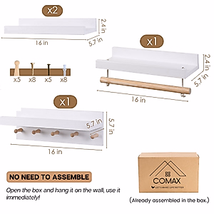 COMAX Kids Floating Book Shelves for Wall Nursery, Hanging Book Shelf Wall Mount Bookshelf Organizer for Kids Room Toddler Baby Bedroom, Small White Floating Shelves Kids Bookshelf Reading Nook