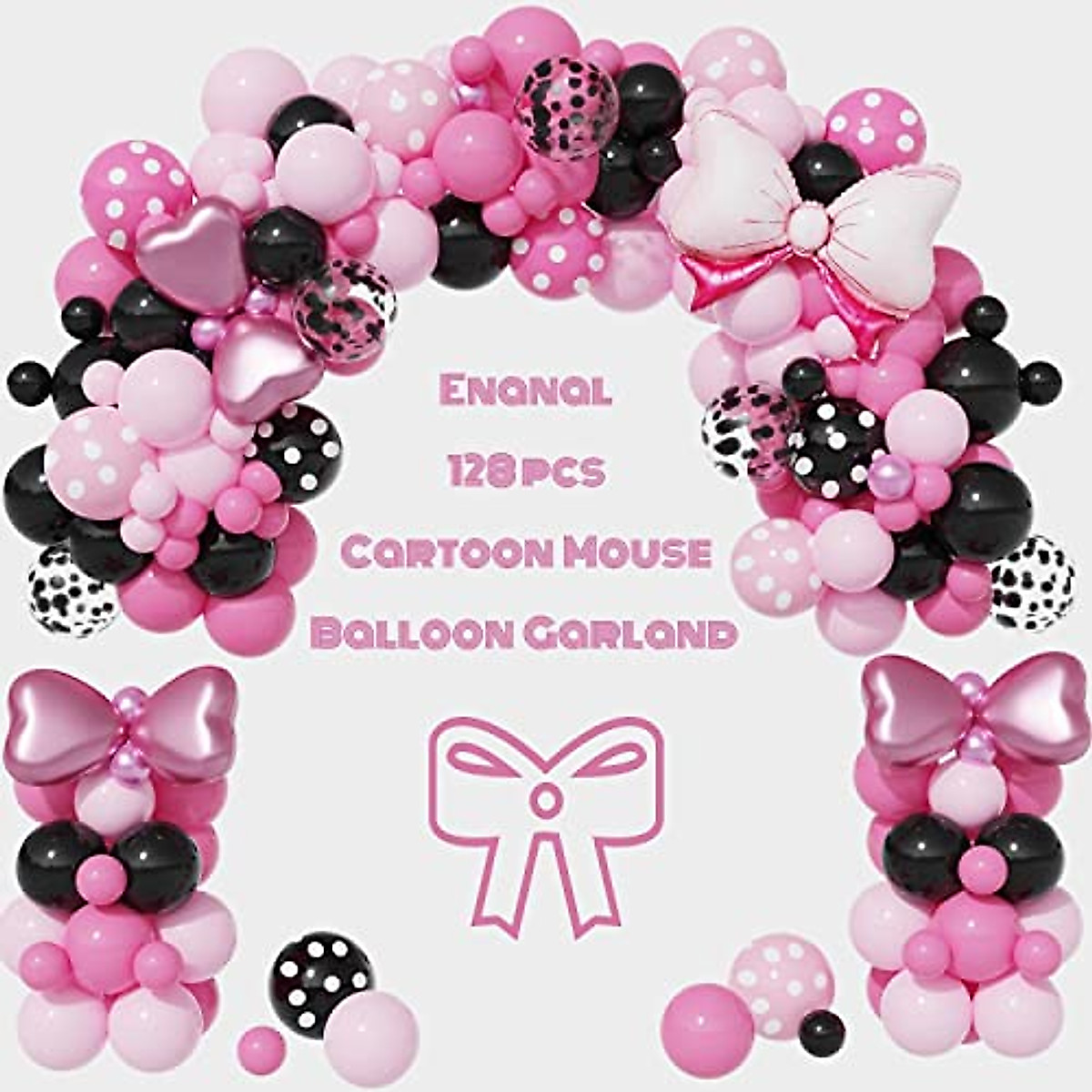Enanal Hot Pink Balloon Garland Arch Kit, Hot Pink and Black Balloons with Bow Foil Balloons for Princess Theme Party Supplies Girls Birthday Baby Shower Bridal Shower Decorations (pink)