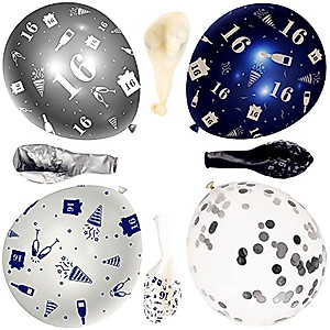 WATINC 36Pcs 16th Navy Blue and Silver Latex Balloons for Teens Boys Girl, 16 Year Old Birthday Confetti Balloon Party Decor, Anniversary Party Photography Backdrop Favor Supplies Decoration (12 Inch)