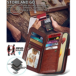 CASEOWL Compatible for iPhone 13 Pro Max Case Wallet for Women Men, [Support Magsafe Wireless Charging] Magnetic Detachable Folio Flip Leather Phone Wallet Case with Card Holder, Wrist Strap(Brown)