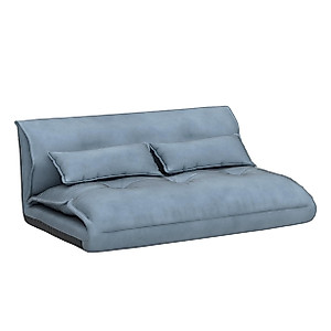 Harper & Bright Designs Floor Sofa Adjustable Lazy Sofa Bed, Foldable Mattress Futon Couch Bed with 2 Pollows, Blue