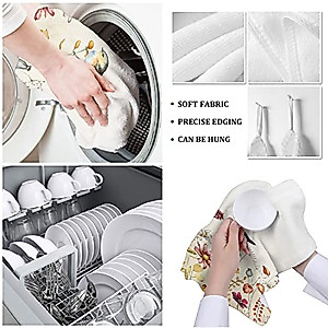 LOVE HOME DAY Farmhouse Wild Flower and Birds Kitchen Towel Set of 1, Colorful Blossoms Floral Hand Towels Absorbent Microfiber Dish Cloth Beige Washable Tea Bar Dishcloth Cleaning Cloths