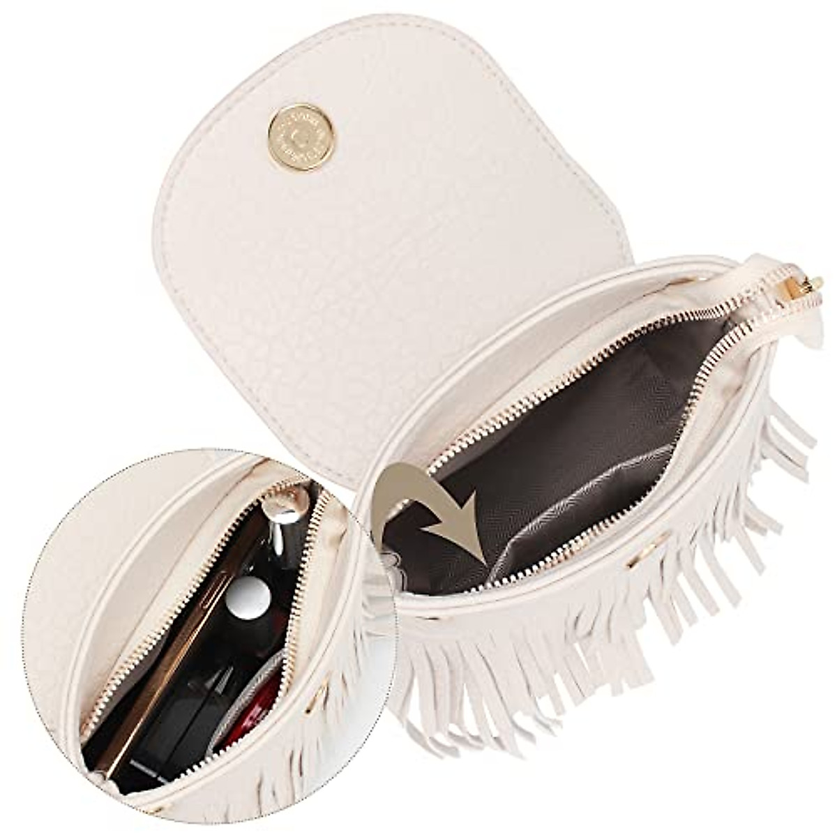 Tassel Purse Satchel Shoulder Cross Body Bag Faux Leather Hobo Hippie Sling Bag for Women, White