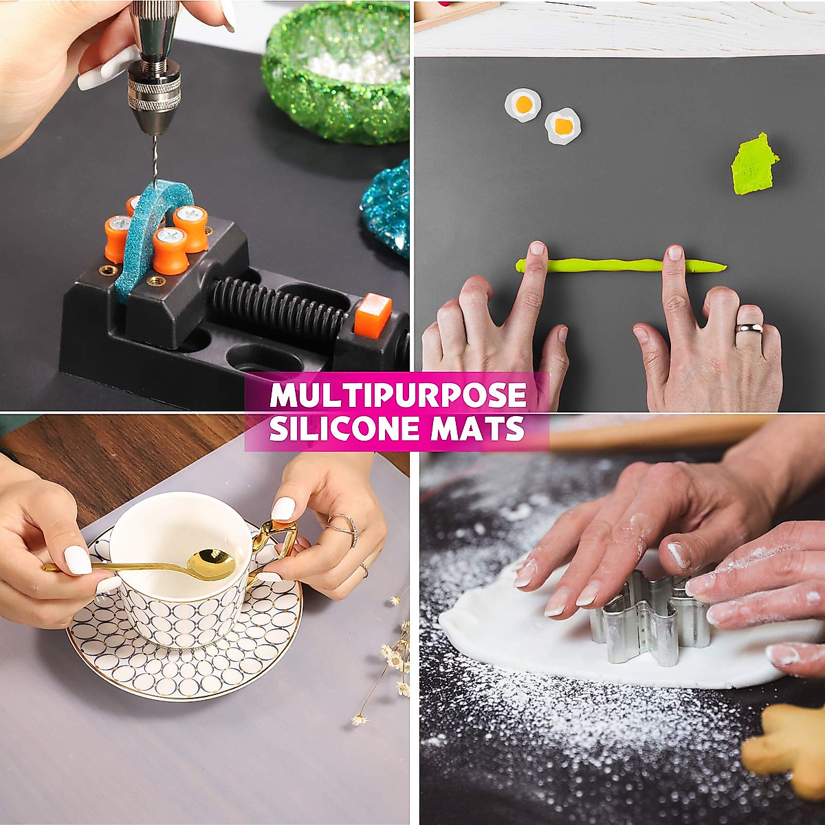 3 Pack Silicone Mats for Crafts, LEOBRO 15.7” x 11.7” Silicone Sheets for Resin Jewelry Casting Molds, Placemat, Nonstick Multipurpose Silicone Craft Mats for Resin Molds, Black, Dark Gray,Transparent