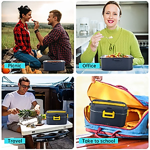 HELIJIA Electric Lunch Box Food Heater, 110V/12V/24V 3 in 1 Portable, Leak-Proof, Lunch Heater Microwave, for Car Truck Home, with Detachable 1.8L 304 Stainless Steel Container (Blue)