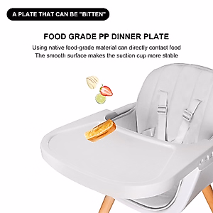 High Chair with Adjustable Legs, Baby High Chairs with Tray for Babies and Toddlers, Removable and Washable BPA-Free Plastic Dinner Plate, Durable Wooden High Chair - Best for 6-36 Months