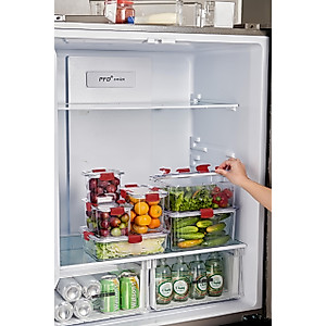 MSM Products Crystal Clear Transparent Food Storage Containers, BPA-Free, Glass Clear Plastic, 12 pieces set (6 lids and 6 containers). Total set capacity 10 LITERS. RED color 4 sides clip lock.