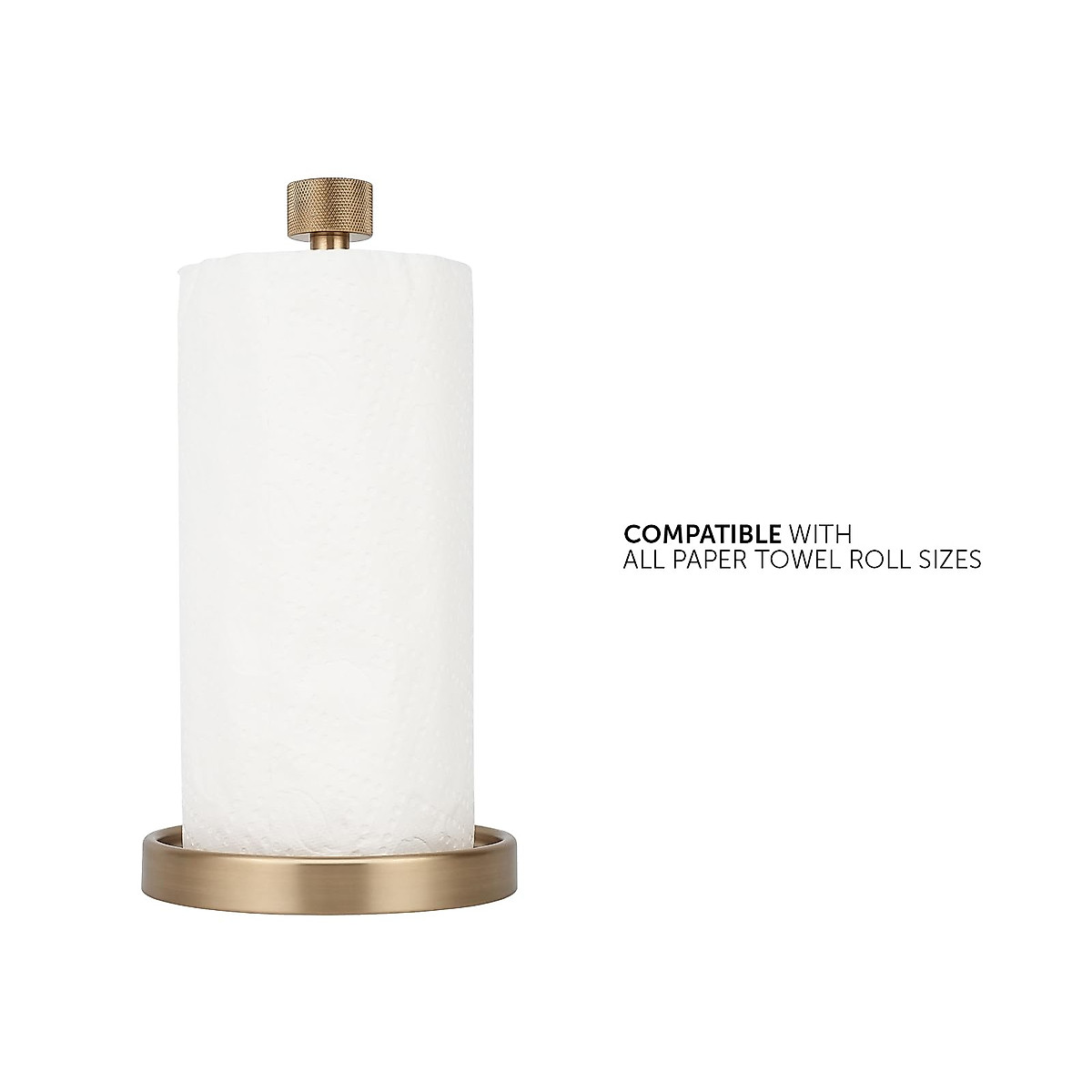 Ivilon Countertop Paper Towel Holder - Modern Knurling End Cap Minimalist Design - Color Warm Gold