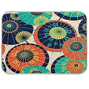 Japanese Theme Umbrella Dish Drying Mat 16"x18" Absorbent Machine Washable Hanging Fast Dry Pad Dish Protective Mat for Kitchen Countertop Heat Resistant Dinner Table Mat