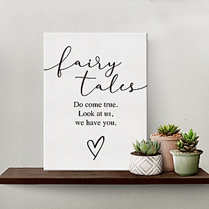 OEWD Nursery Fairy Tales Do Come True Canvas Wall Art Poster Print, Baby Girl Painting Ready to Hang Newborn Baby Kids Nursery Room Playroom Decor Gift (11.5" x 15")