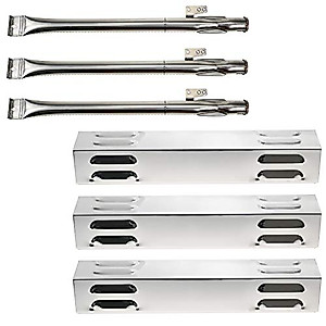 Hisencn Repair kit Stainless Steel Gas Grill Burner Pipe Tube, Heat Plate Shield Tent Deflector, Burner Cover Replacement for Dyna-Glo DGB390SNP-D, DGB390BNP-D Smart 3 Burner LP Gas Grill Models