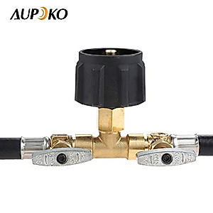 Aupoko Y Splitter CGA Propane Tank Converter Adapter Hose, 5 Feet 2 Way 350PSI High Pressure Extension Hose Assembly with QCC1 / Type1 for 20lbs Gas Tank, Fits for Camping Grill Stove
