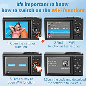 Digital Camera, Saneen 4K WiFi Kids Cameras for Photography, Compact Camera with 32GB Card, 16X Digital Zoom, 2.8" Big Screen, 2 Rechargeable Batteries, 4K 2.7K 1080P & 64MP 48MP 30MP-Black