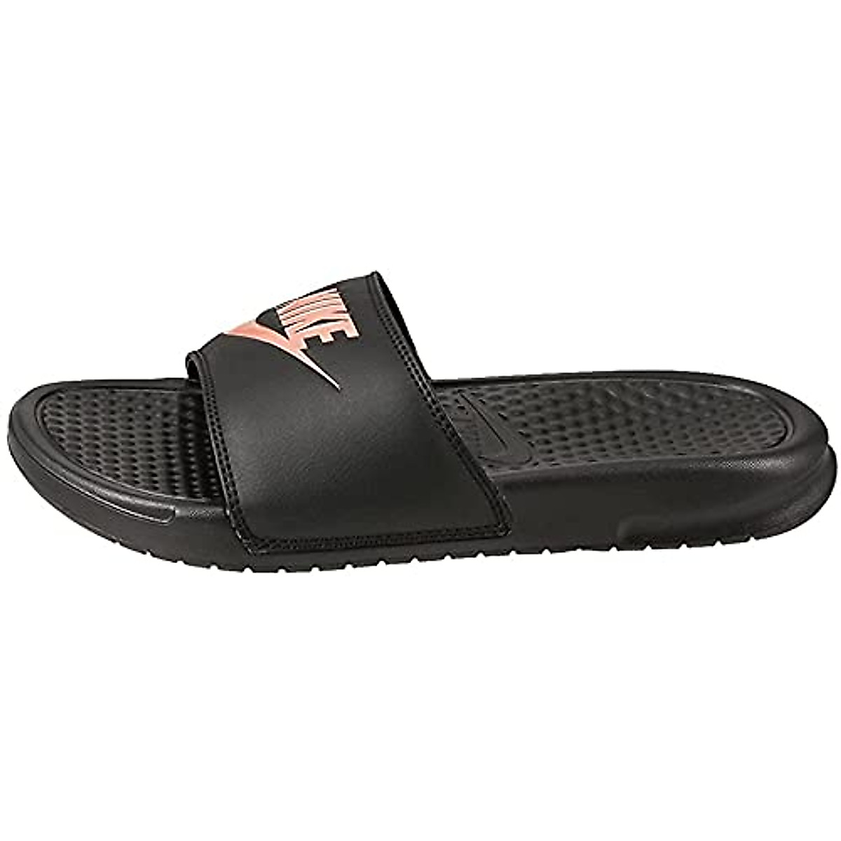 Nike Womens Benassi Just Do It Slide Sandal (BLACK/ROSE/GOLD, numeric_7)