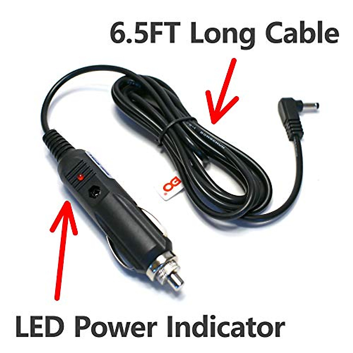 EDOTech 6-1/2' DC Car Charger Adapter Cable Power Cord for All 7" 9" 10" Sylvania Naviskauto Portable Single Dual Screen DVD Player