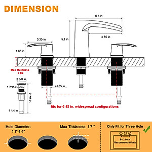 TIORIY Black Bathroom Faucets for 3 Holes Sink - 2-Handle Bathroom Sink Faucet with Drain for Sink 3 Hole, Waterfall Bathroom Faucet with Pop Up Sink Drain Stopper, Black Washbasin Faucet