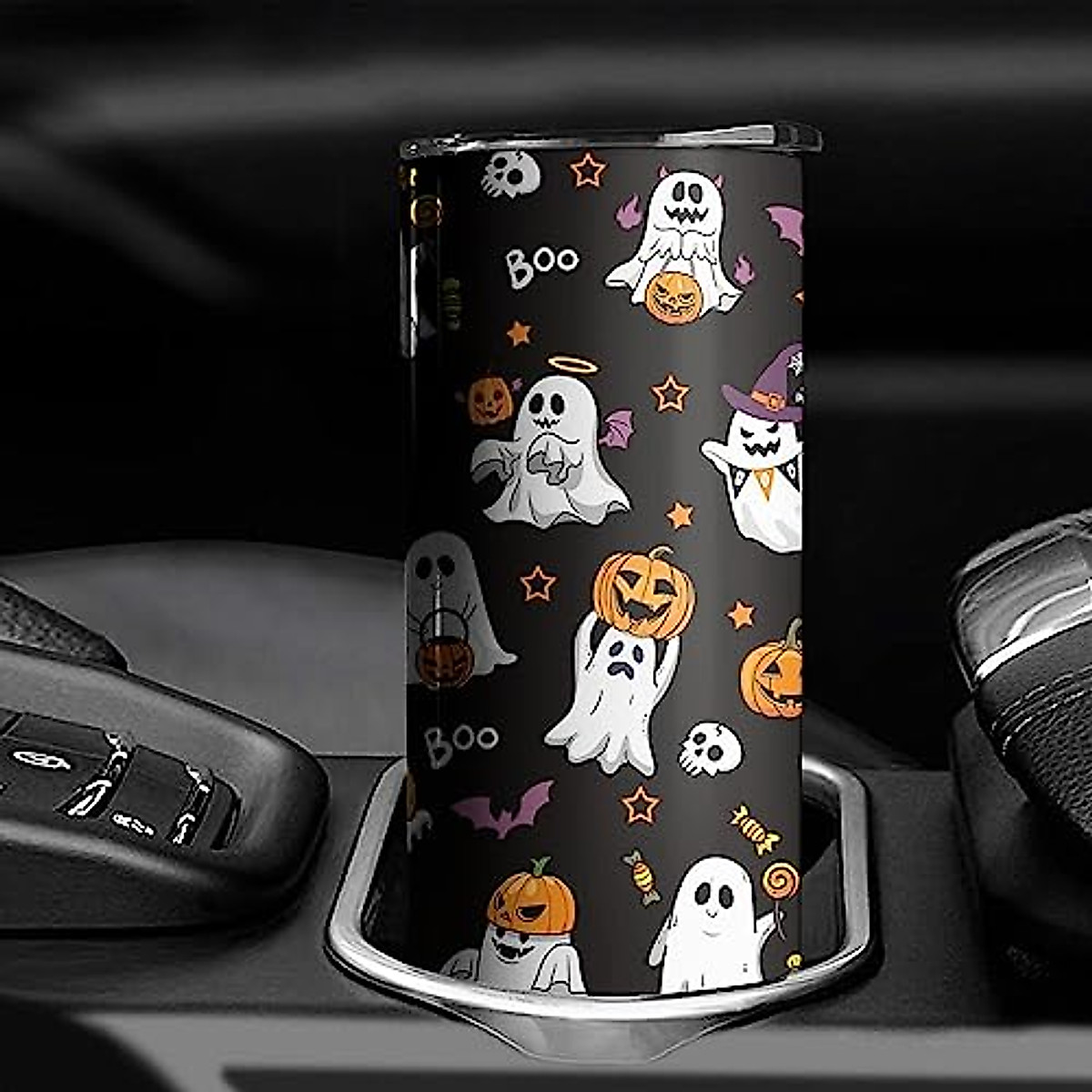 Ceovfoi Halloween Tumbler with Lid and Straw Ghost Boo Witch Ghost Pumpkin Coffee Travel Mug Cup,Witch Goth Decor Halloween Gifts For Women