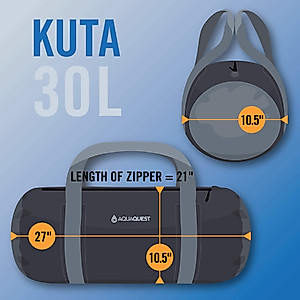 AquaQuest Kuta Zip Duffel - 100% Waterproof Body + Water Resistant Zip, Tough, Lightweight, Practical - Protective Minimalist Bag for Sport, Gym, Travel - 30L Black