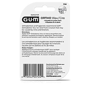 GUM Orthodontic Wax for Braces and Dental Devices - Soothing Dental Wax with Vitamin E and Aloe Vera - Clear Color and Refreshing Mint Flavor (6pk)