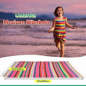 4 Pcs Large Authentic Mexican Blankets Colorful Mexican Serape Blanket Mexican Striped Throw Blanket Mexican Fiesta Beach Blanket Fringe Cotton Yoga Blanket for Home Office Outdoor Camping Picnic