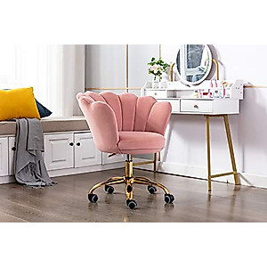 ZOBIDO Comfy Home Office Task Chair with Wheels, Cute Modern Upholstered Velvet Seashell Back Adjustable Swivel Vanity Desk Chair, for Women, for Girls, Living Room, Bedroom, (Pink)