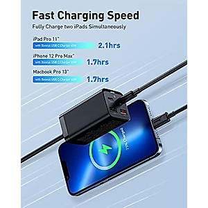 USB C Charger, Baseus 65W PD GaN3 Fast Wall Charger Block, 4-Ports [2USB-C + 2USB] Charging Station with 5ft AC Cable for MacBook Pro/Air, USB-C Laptop, iPhone 13/12, iPad Pro, Samsung Galaxy, etc